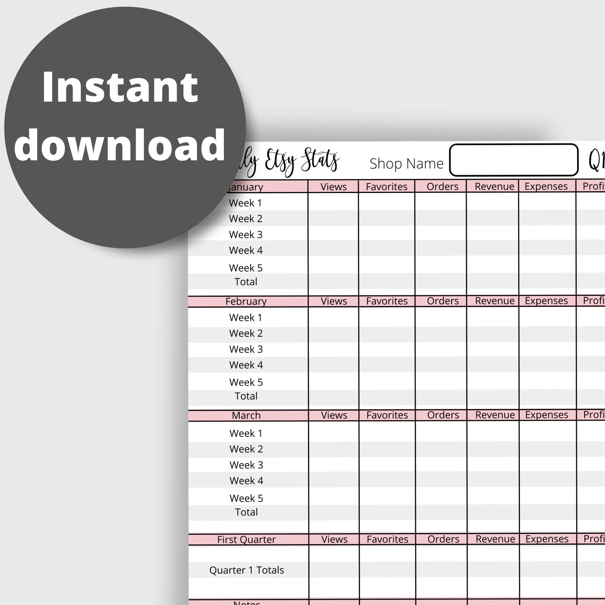 Printable Etsy Stats Tracker Etsy Shop Planner Etsy Shop Etsy