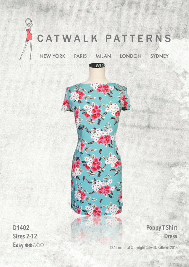 PDF Sewing Pattern Woman's Poppy T-shirt Dress - D1402 Sizes 2-12 - Etsy