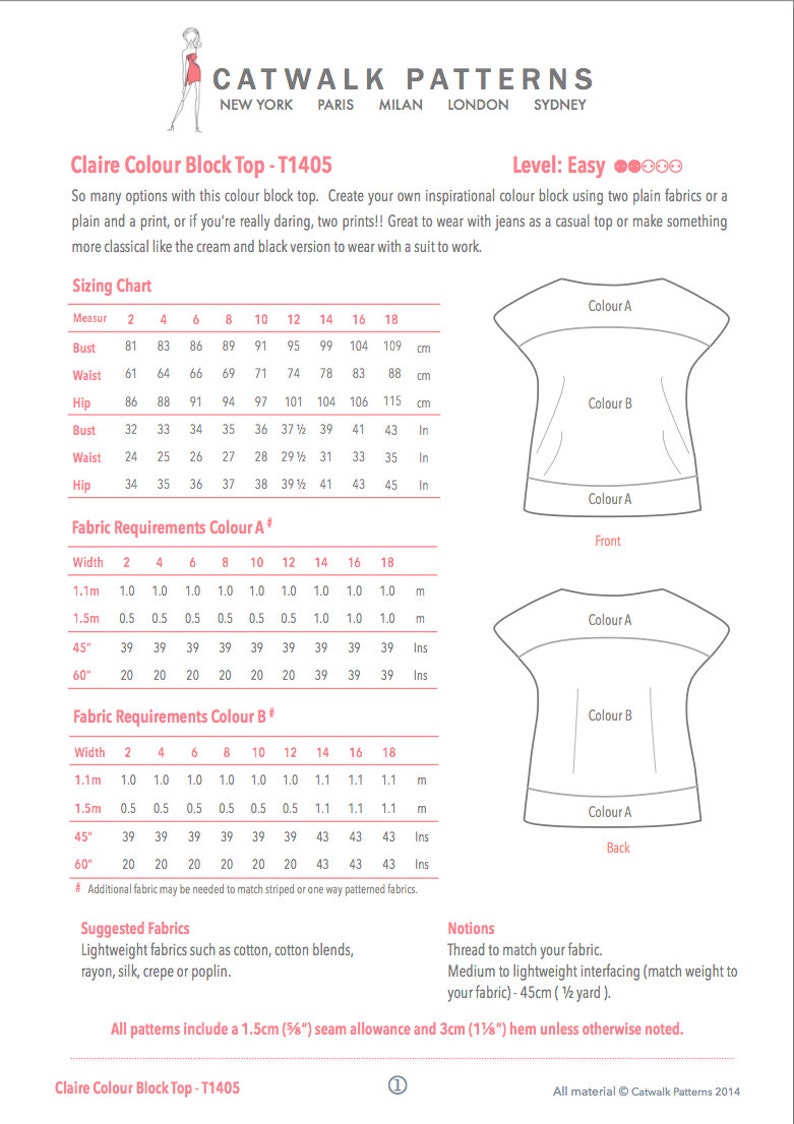 PDF Sewing Pattern: Claire Colour Block Top Sizes 8 - 18 - Etsy
