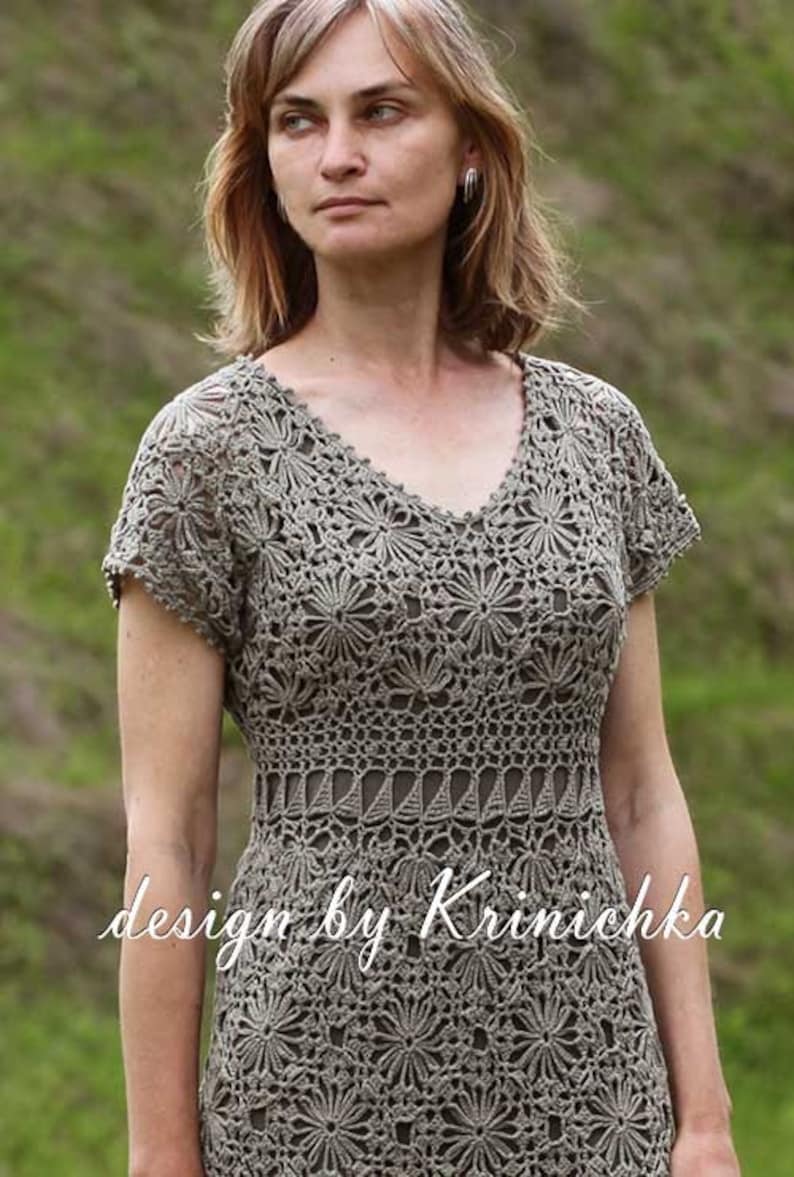 PATTERN Crochet Dress From Square Motifs Size M USA 8 in - Etsy