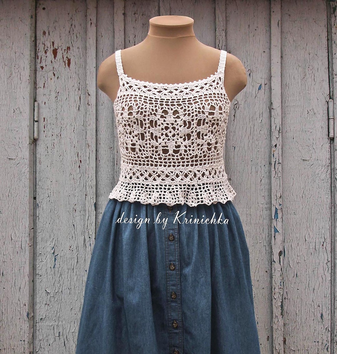 Crochet Top PATTERN in English Size M (USA 6/8), Crochet Lace Top ...