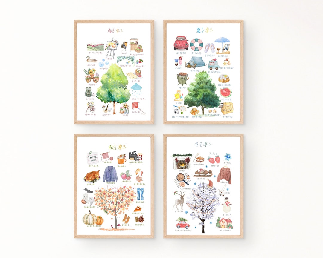 Bundle - Chinese Four Seasons Wall Art for Kids Room 中文注音四季 Digital ...