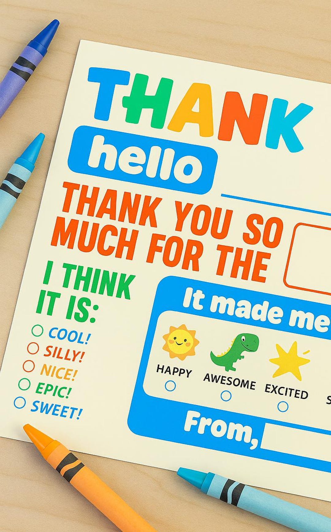 Thank You Card - Fill in the Blank for Boys and Kids - Etsy