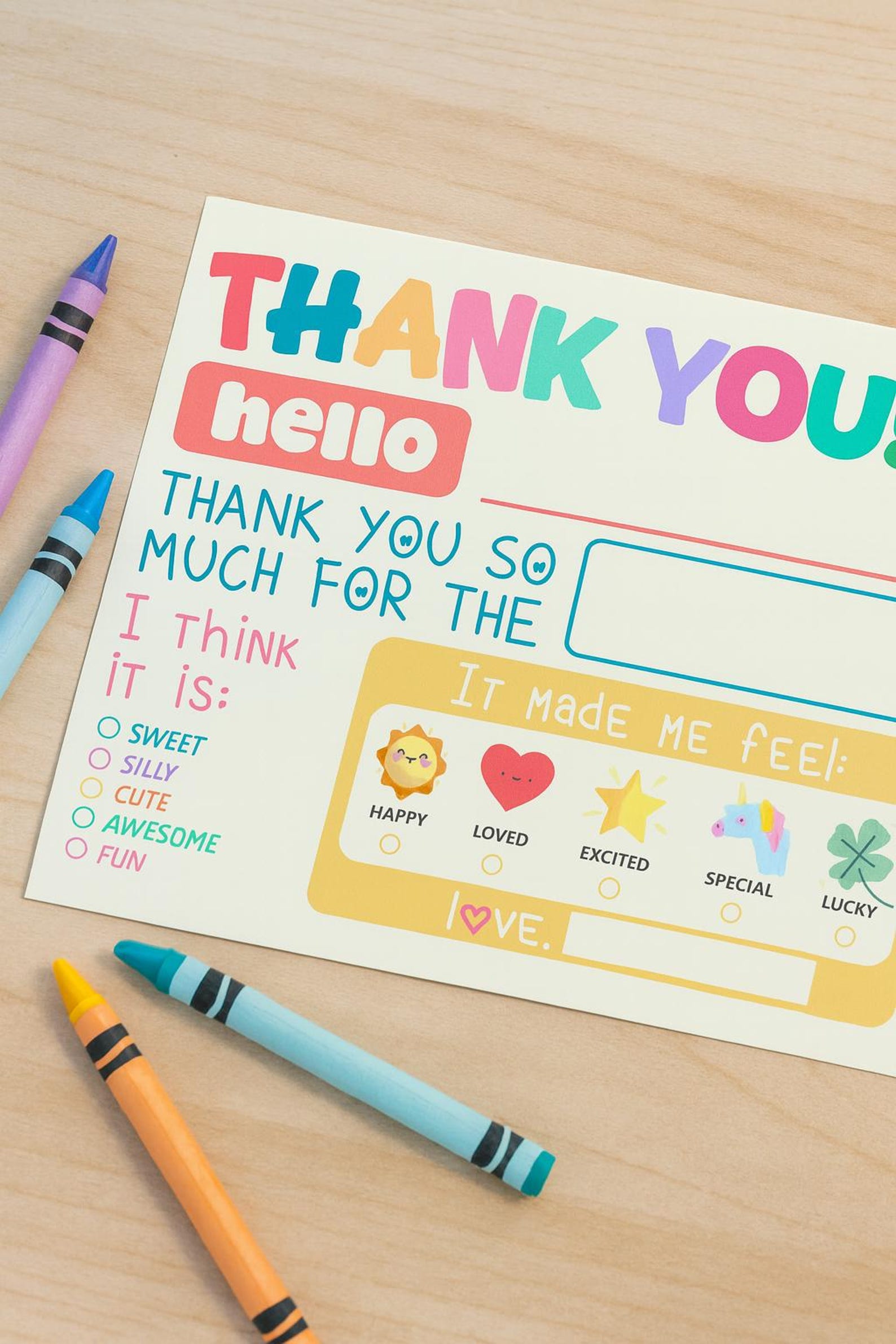 Thank You Card - Fill in the Blank for Girls and Kids - Etsy
