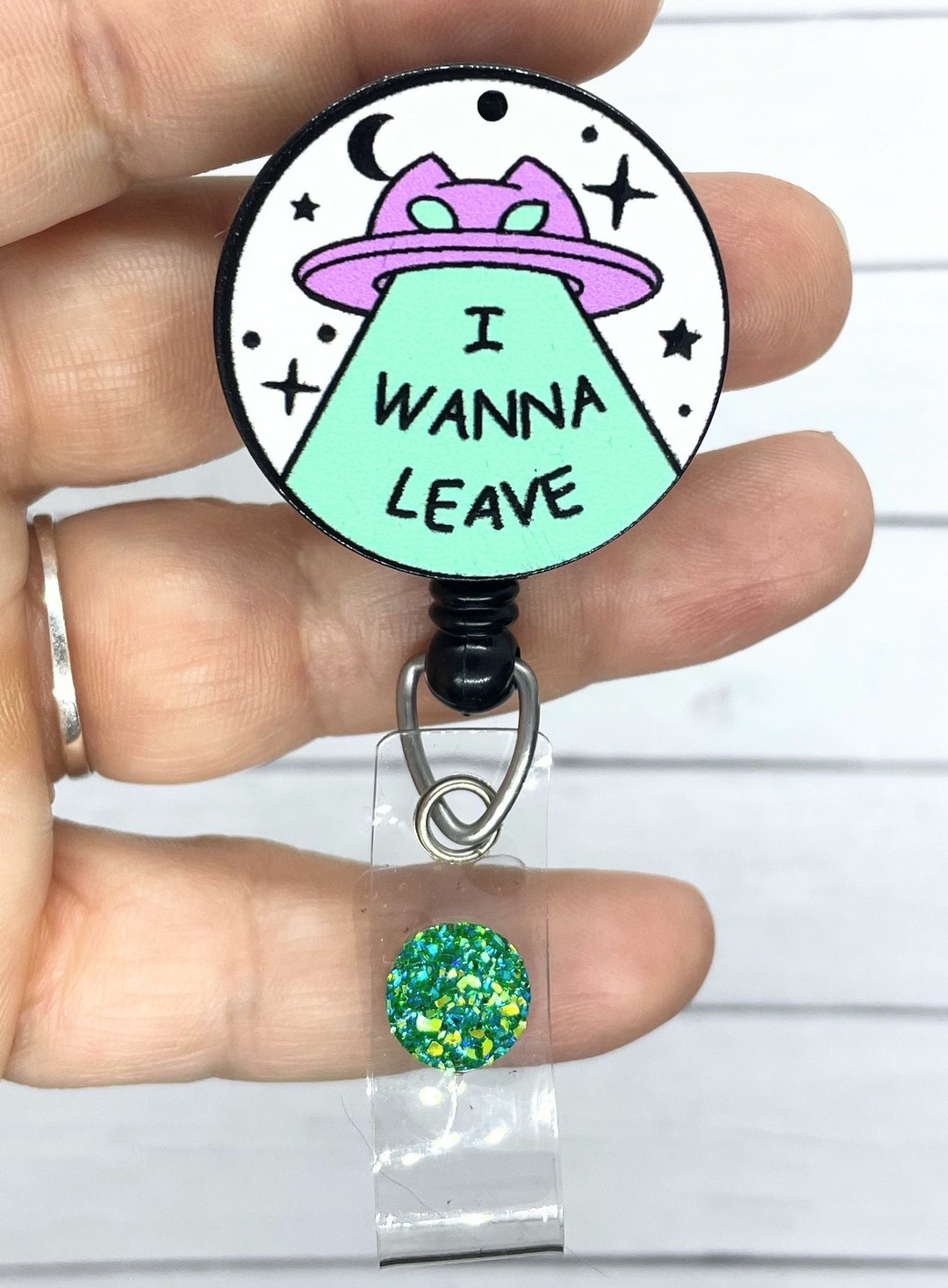 Wanna Leave Alien Cat Badge Reel Badge Holder With Alligator Clip Belt ...