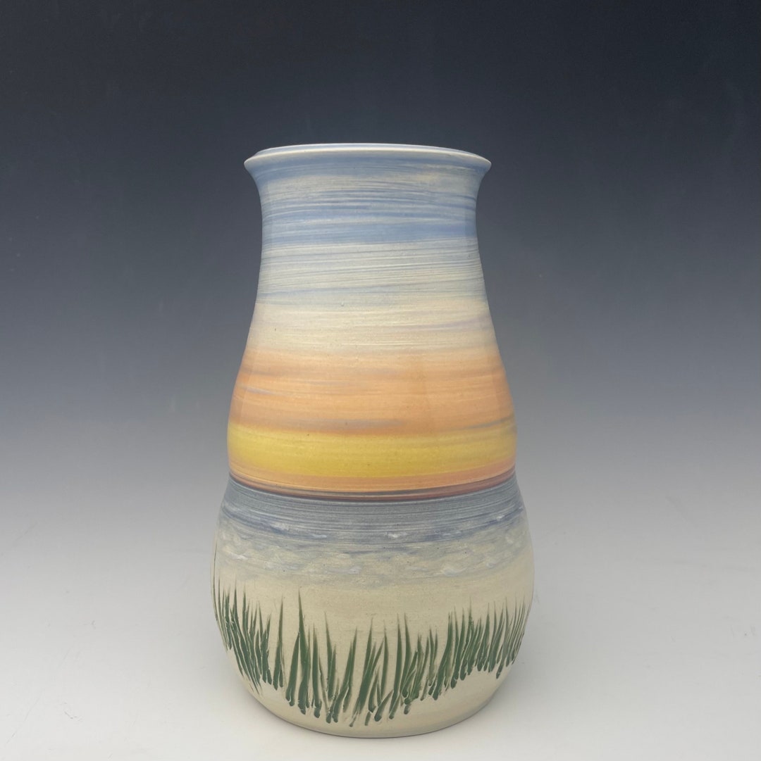 Vase With Beach Landscape Design, Ocean Vase, Seascape Vase, Flower ...