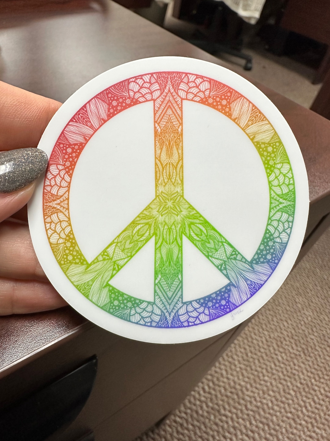 Colorful Rainbow Peace Sign Mandala Hand Drawn Waterproof 3" Sticker ...