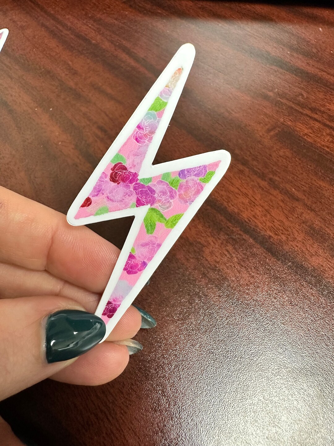 Hand Drawn Waterproof 3" Sticker for Good Luck - Floral Lightning Bolt ...
