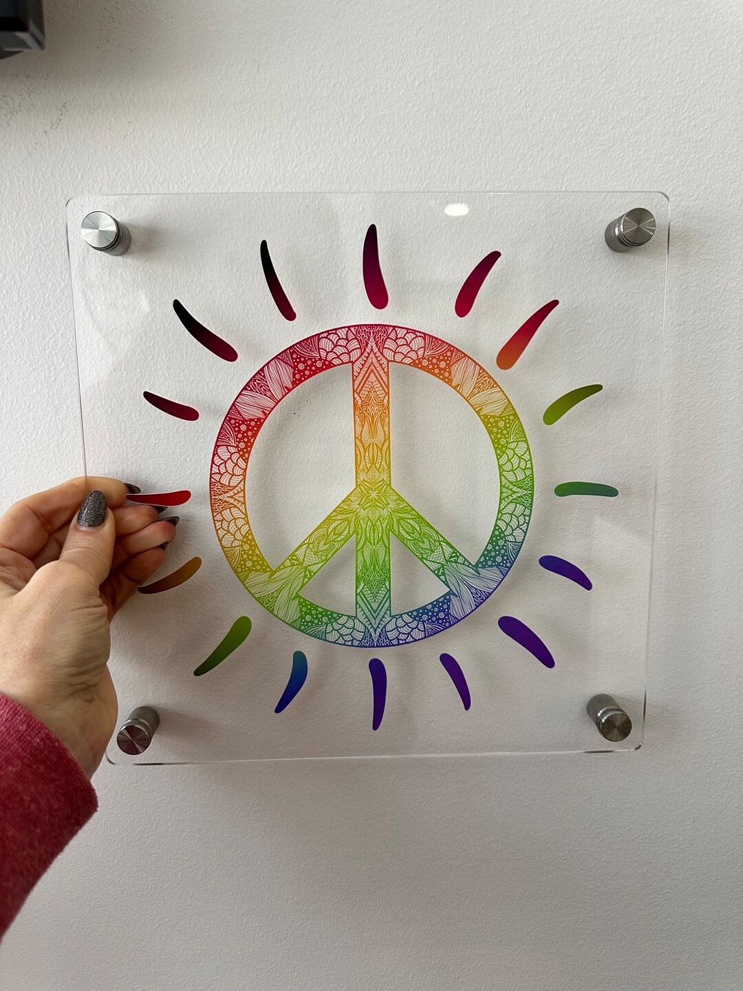 Hand Drawn Original Colorful Peace Sign Acrylic Wall Art. Mounts ...
