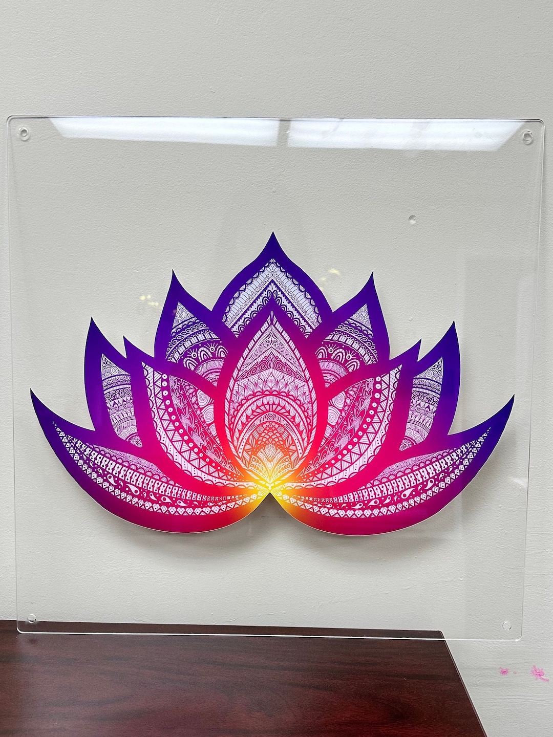 Hand Drawn Original Colorful Lotus Mandala Acrylic Wall Art. Mounts ...