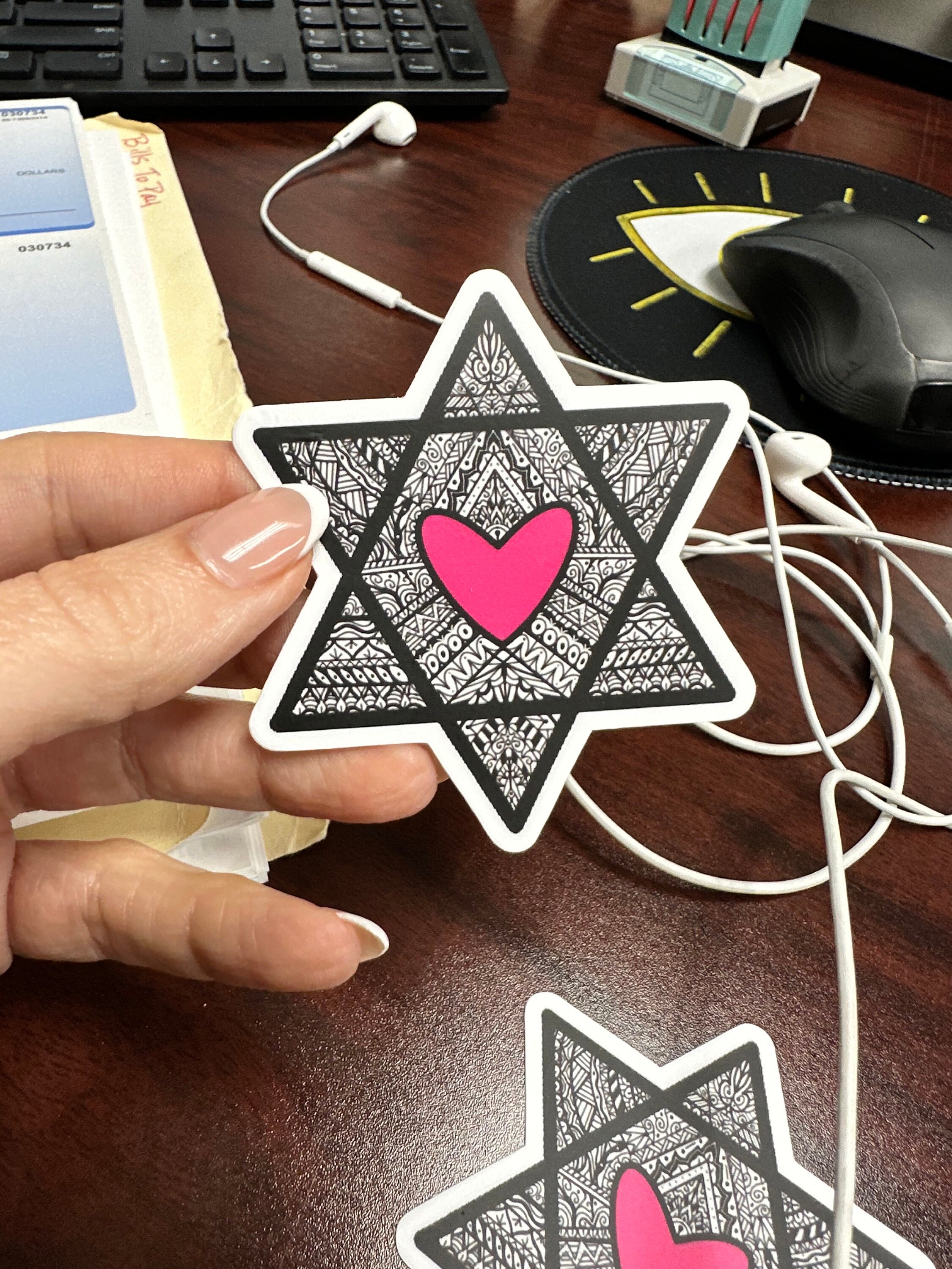 Jewish Star Magen David Hand Drawn Waterproof 3" Sticker With Pink ...