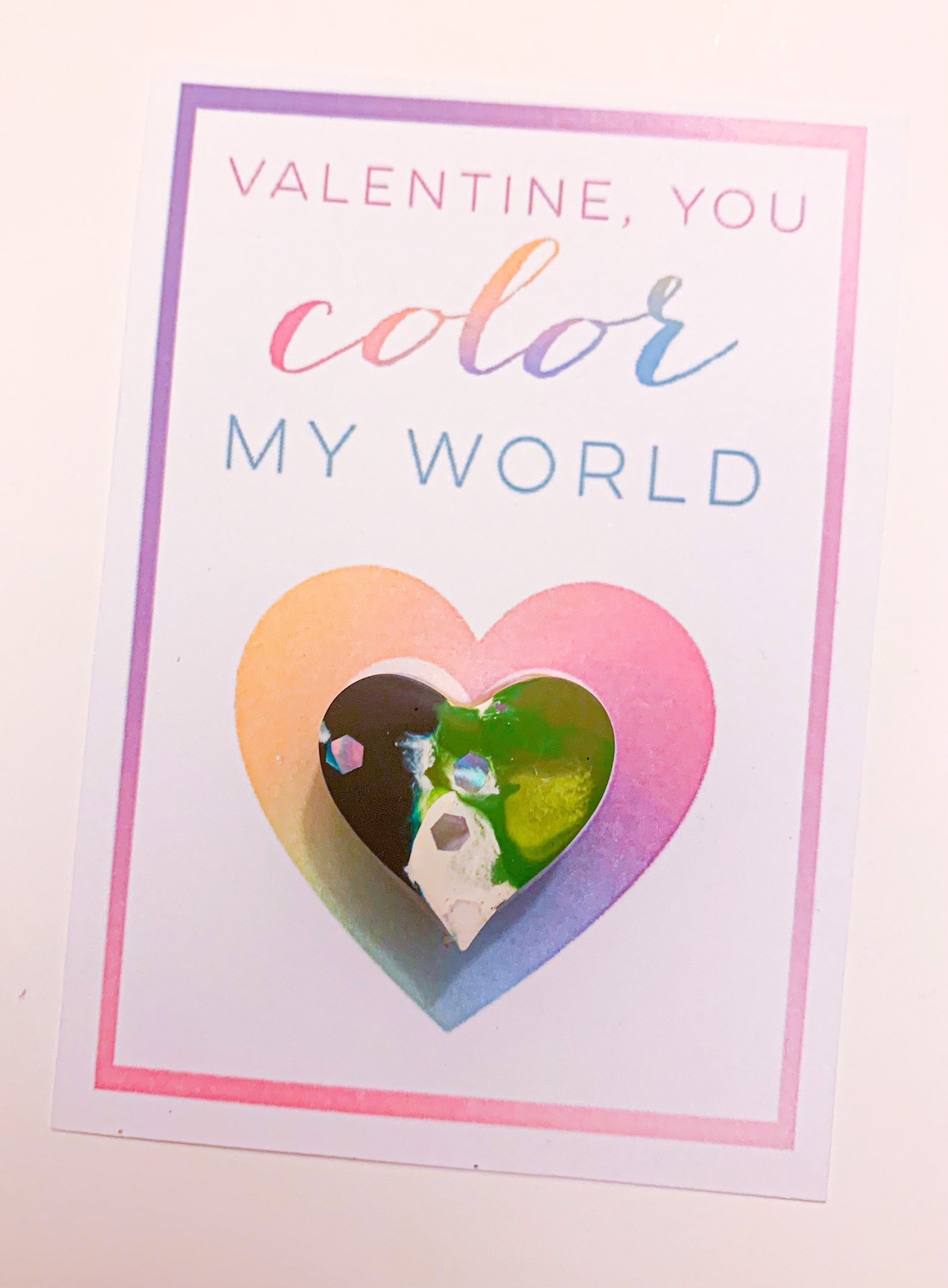 You Color My World Valentine's Day Card Valentine Crayon | Etsy