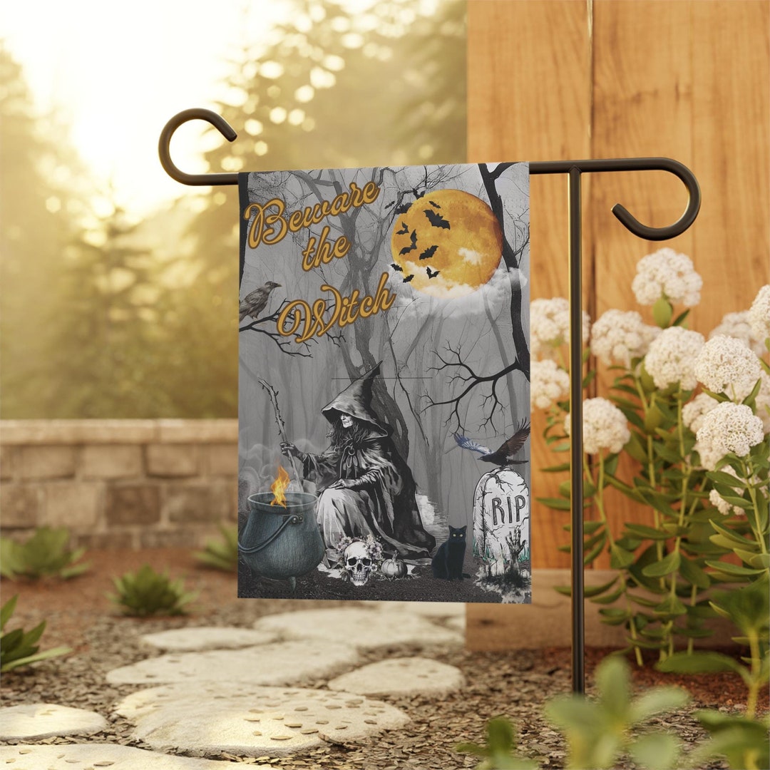 Garden Flag, Witch Cauldron Tombstone Halloween Outdoor Decor, Yard ...