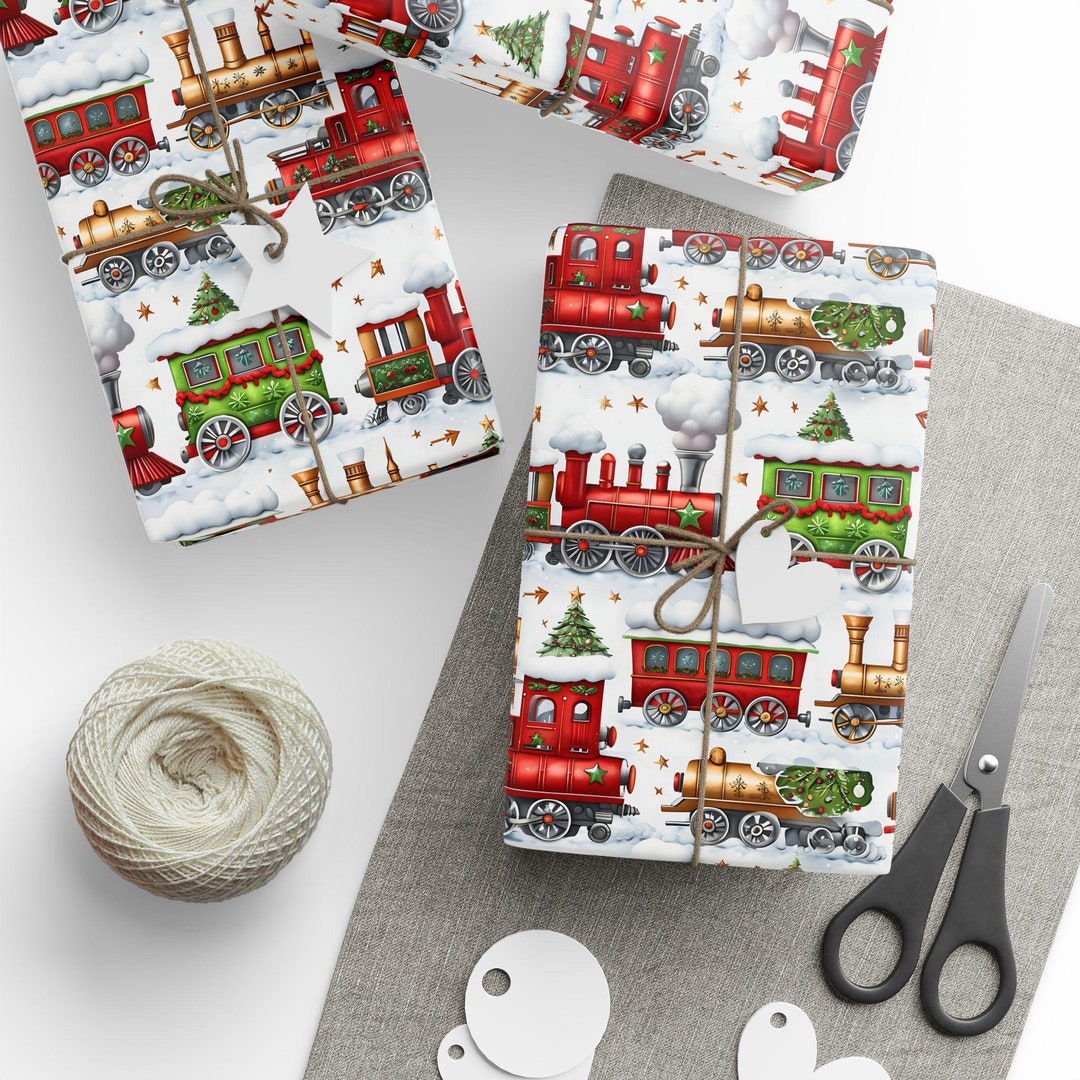 Train Christmas Wrap, Christmas Train Wrapping Papers, Holiday Gift ...