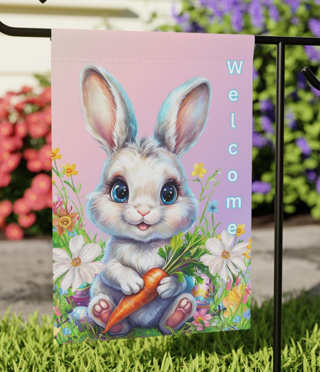 Garden Flag, Welcome Bunny Banner, House Garden Decor, Carrot Bunny ...