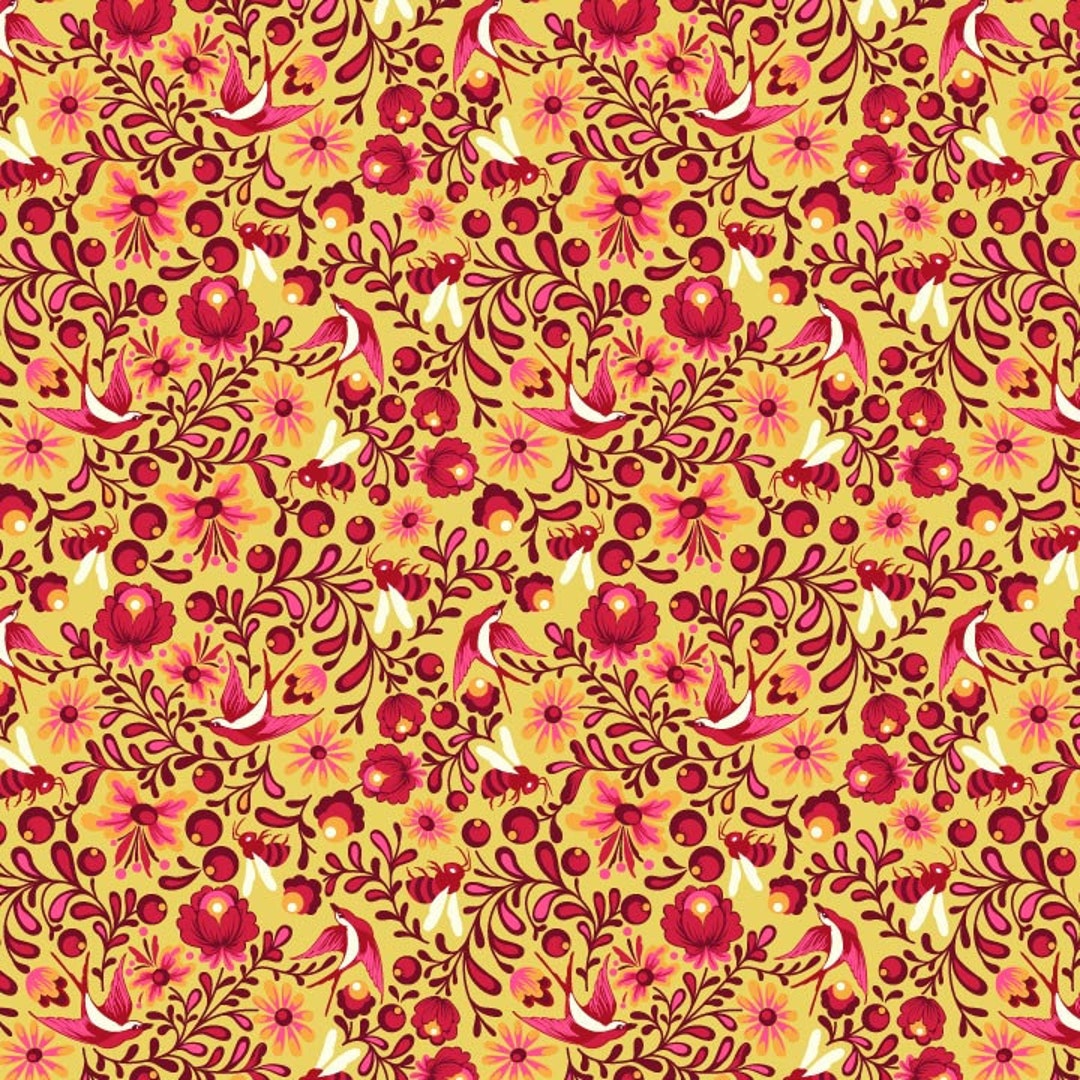 Tula Pink Birds and the Bees Little Bits in Honey for Free Spirit Fat ...