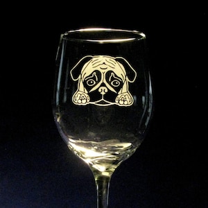 Pug Wine Glasses - Set of 2 - Etched - Etsy