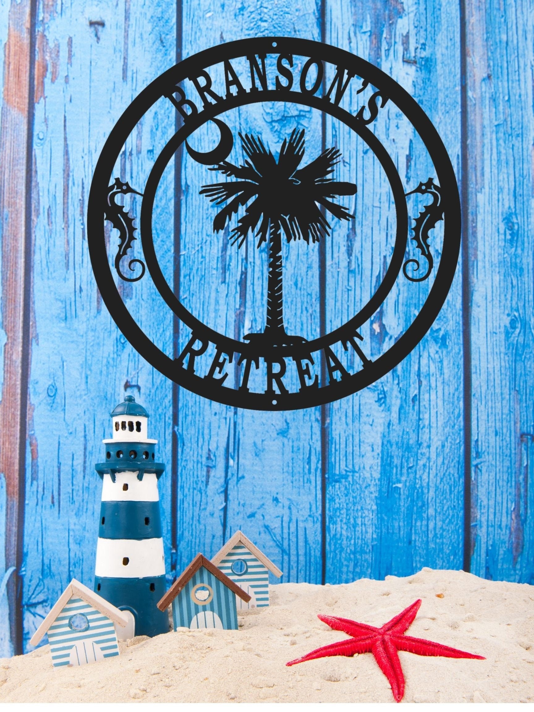 Round Metal Sign With Name Established Year Palm Palmetto Tree - Etsy