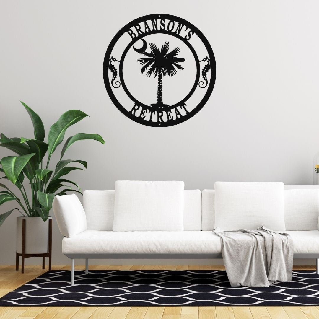 Round Metal Sign With Name Established Year Palm Palmetto Tree - Etsy