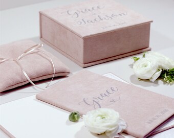 Blush pink personalised wedding ring box with wedding vow | Etsy