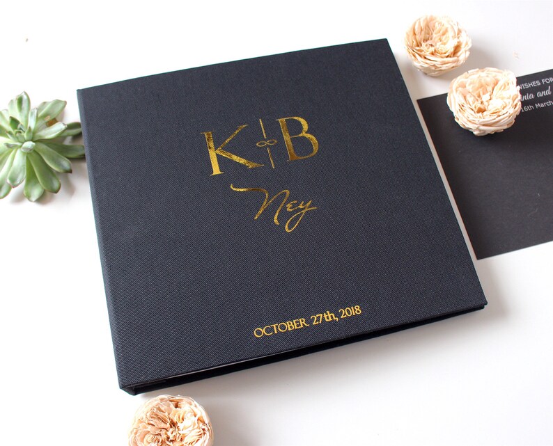 Wedding Black Guest Book With Gold Lettering, Instax Guest Book ...