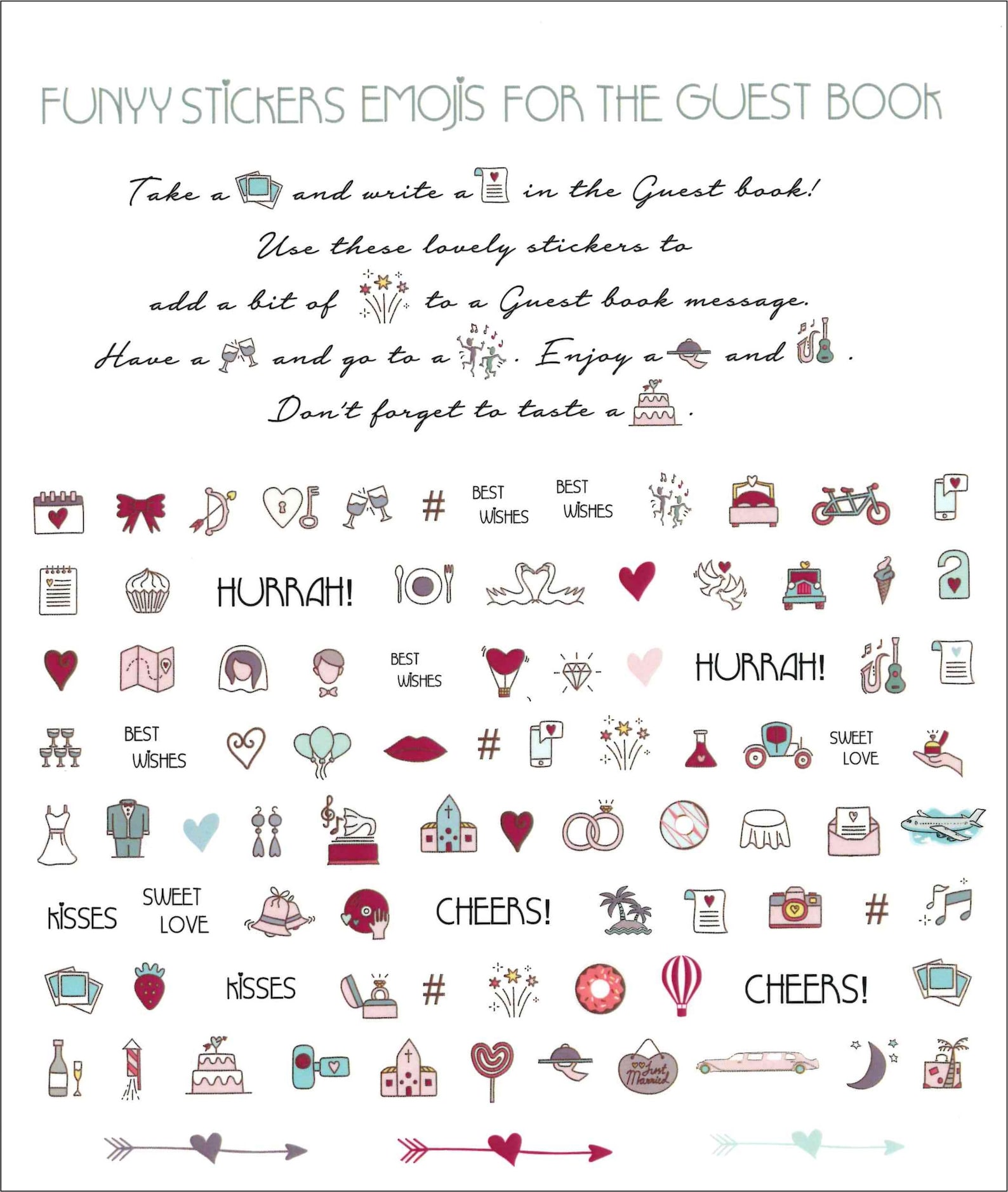 Transparent Wedding Stickers Emoji for the Wedding Guest Book, Wedding ...