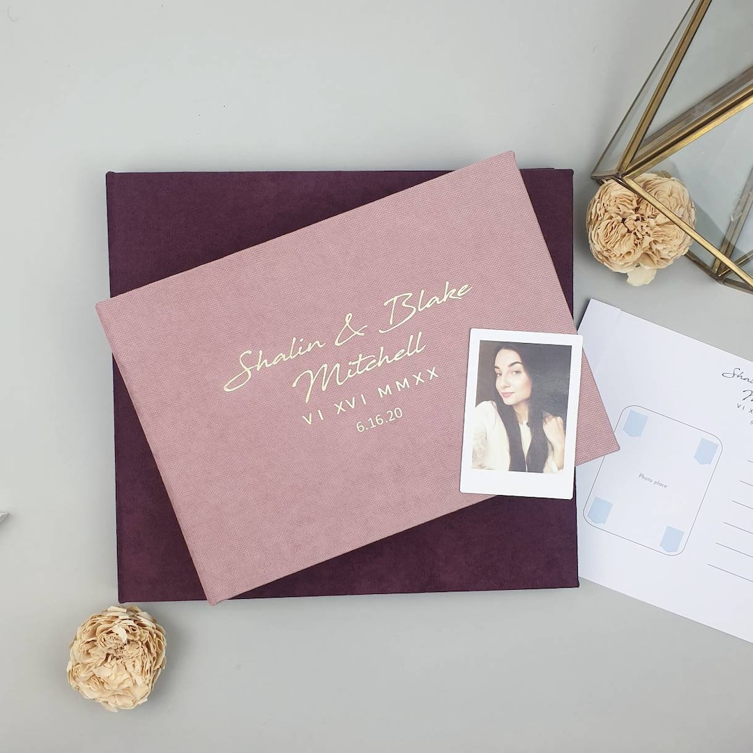 Wedding Album Pink With Gold Lettering, Personalized Photo Guest Book ...