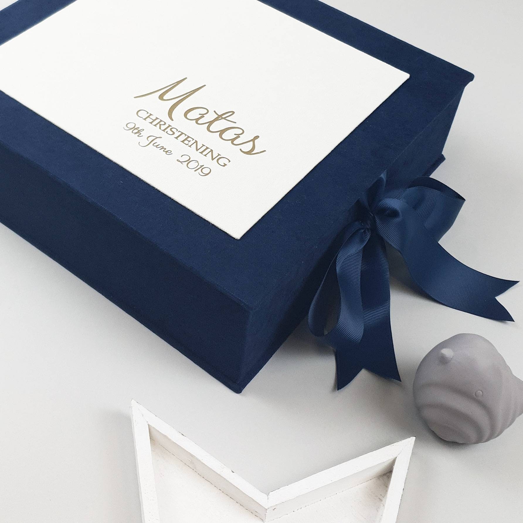 Navy Large Memory Box With Gold Lettering Time Capsule Box | Etsy