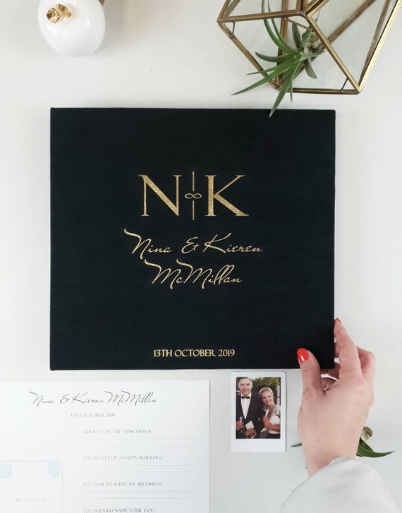 Black Wedding Guest Book With Gold Foil Lettering Instax - Etsy