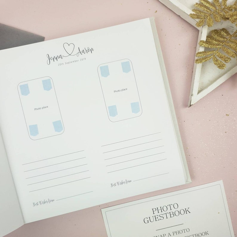 White Wedding Guest Book With Glitter Gold Lettering Instax - Etsy