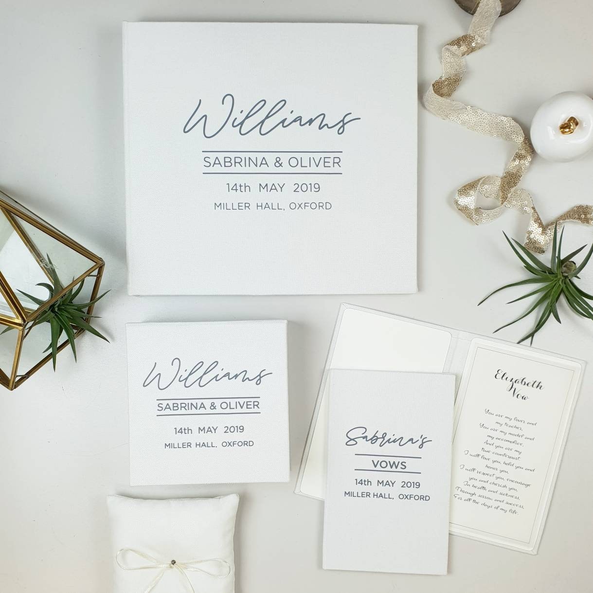 Personalized wedding ring box with vows paper cards and | Etsy