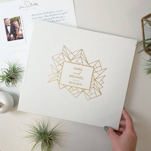 White Geometric Wedding Guest Book With Gold Lettering, Instax Album ...
