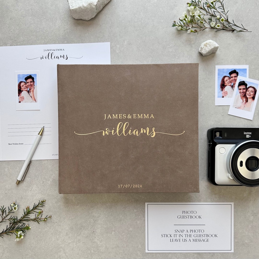 Taupe Wedding Album With Copper Lettering, Personalized Photo Guest ...