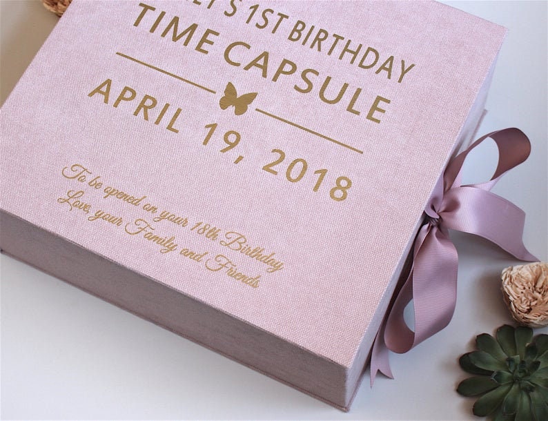Dusty Pink Extra Large Memory Box With Gold Lettering Time - Etsy