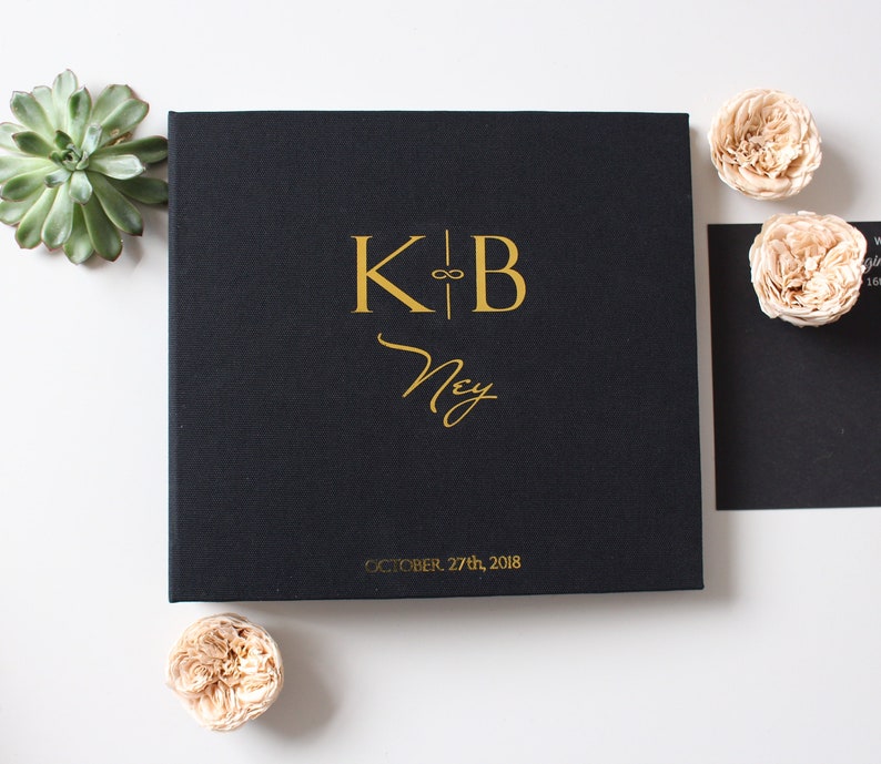 Wedding Black Guest Book With Gold Lettering Instax Guest | Etsy