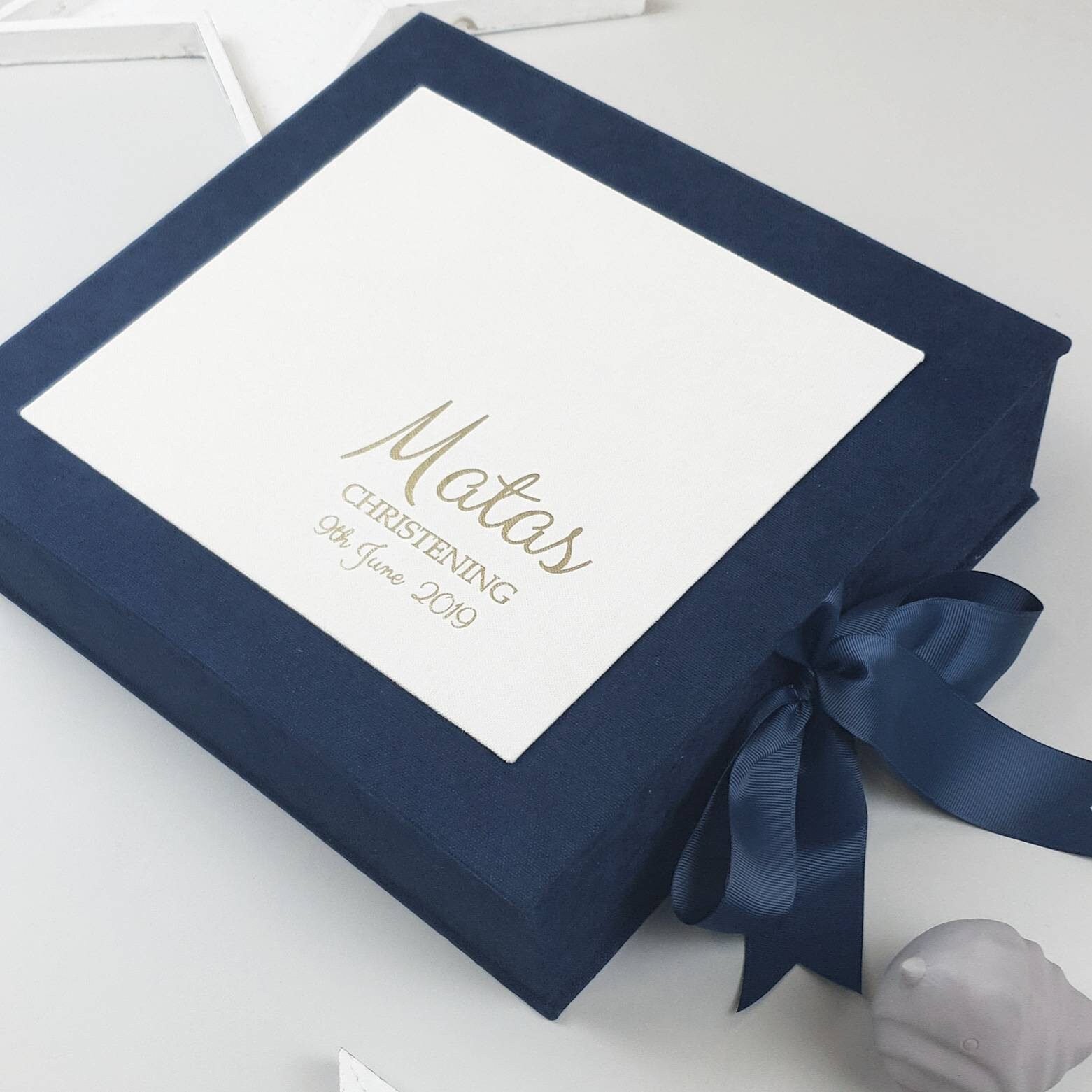 Navy Large Memory Box With Gold Lettering Time Capsule Box | Etsy