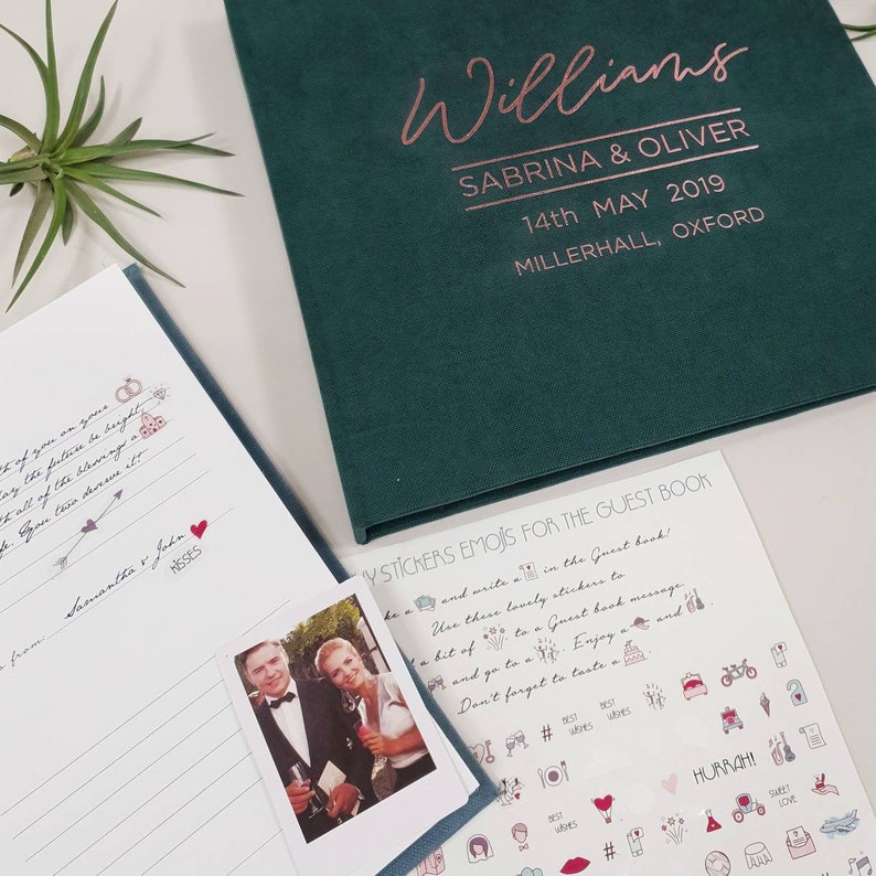 Green Wedding Guest Book Rose Gold Lettering Instax Picture - Etsy