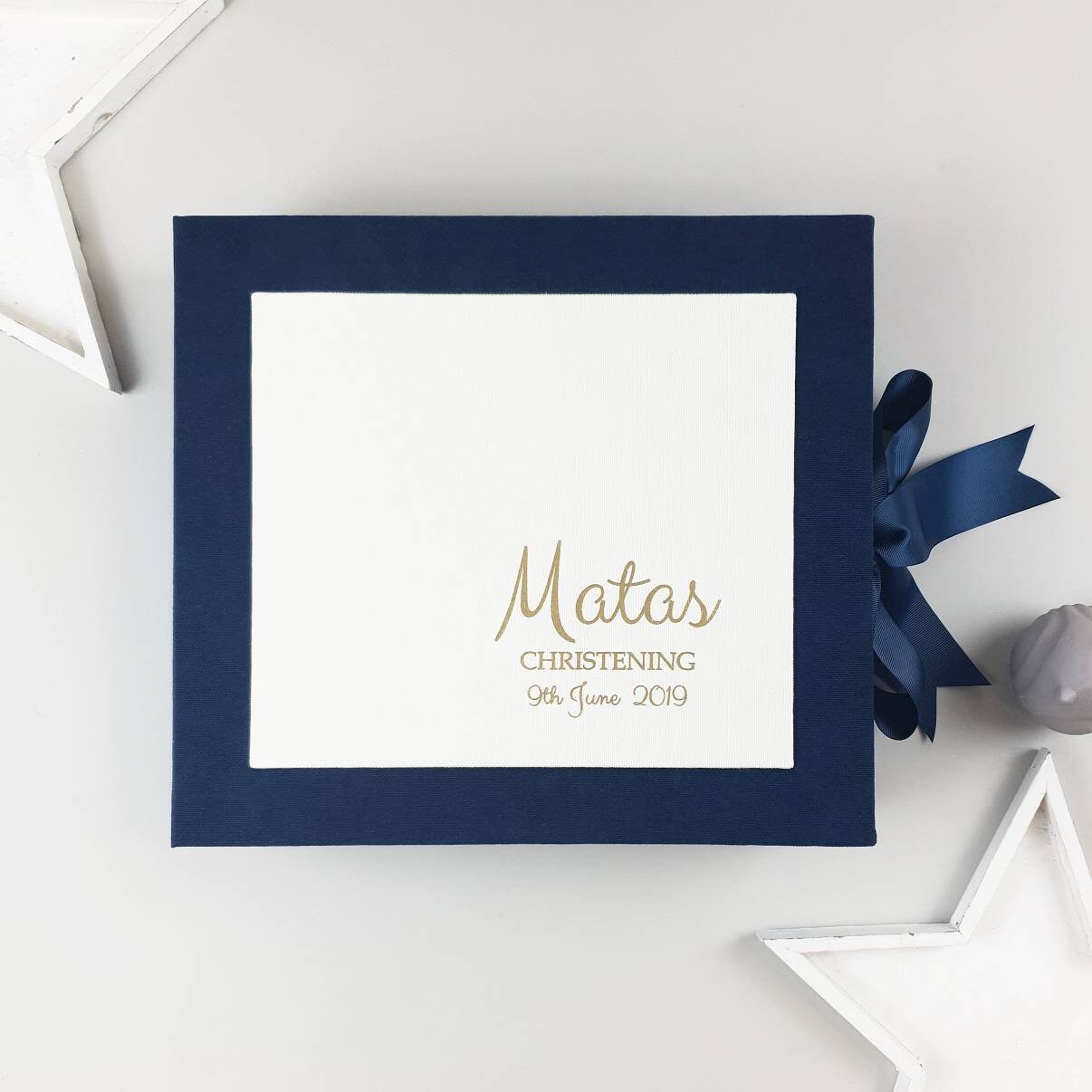 Navy Large Memory Box With Gold Lettering Time Capsule Box | Etsy