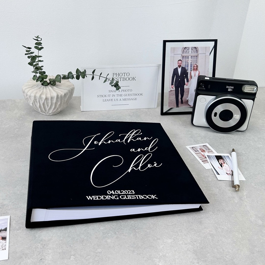 Black Wedding Guest Book, Personalised Photo Guest Book Alternative ...
