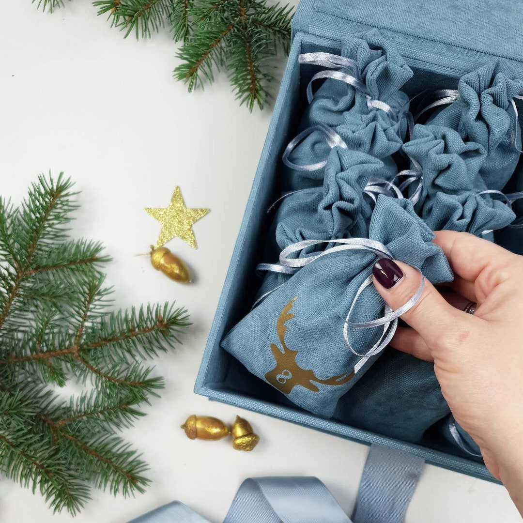Personalised Christmas Box With Christmas Advent Calendar Bags Set - 2 ...