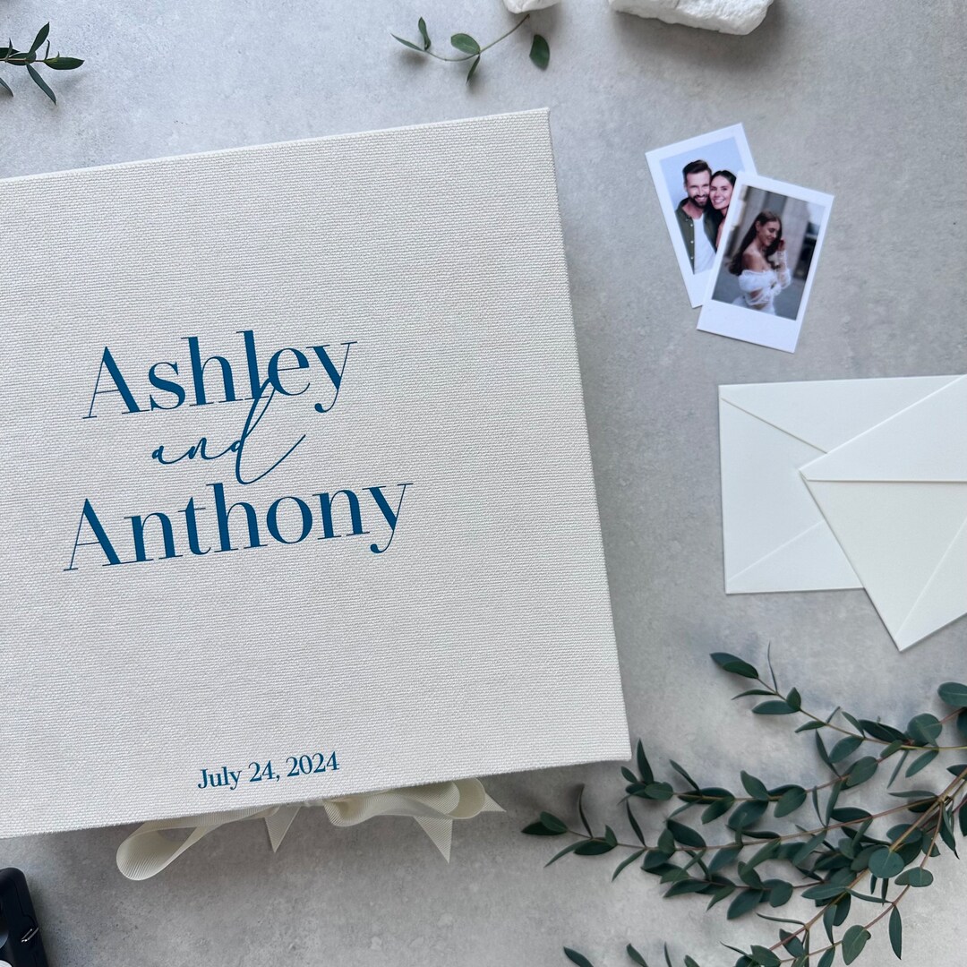 Personalized Wedding Gift Box, Ivory Memory Box With Emerald Lettering ...