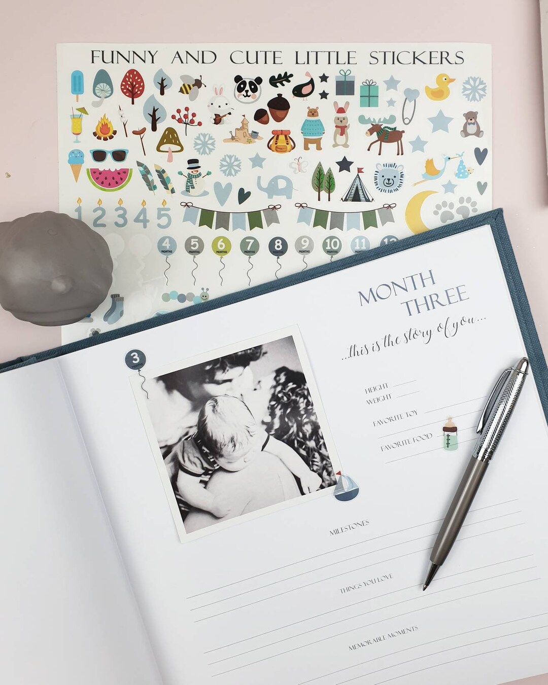 Cute Baby Stickers for First Baby Book, First Year Stickers, Baby Month ...