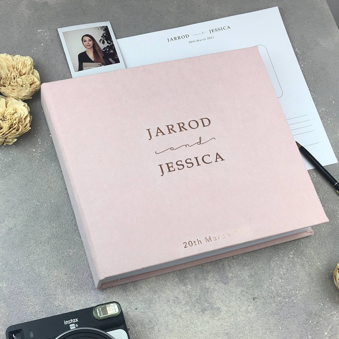Baby Pink Wedding Album With Copper Lettering, Personalized Photo Guest ...