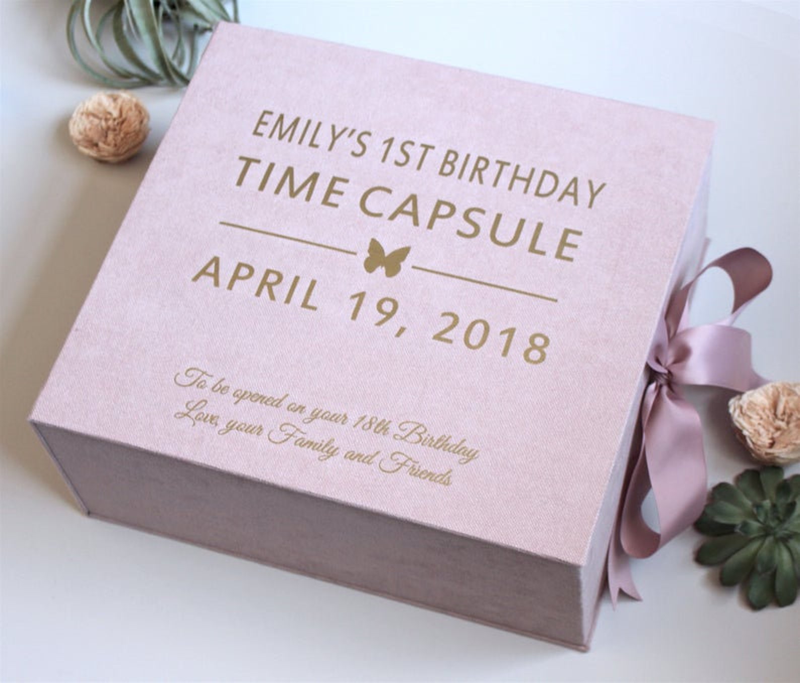 Dusty Pink Extra Large Memory Box With Gold Lettering, Time Capsule Box ...