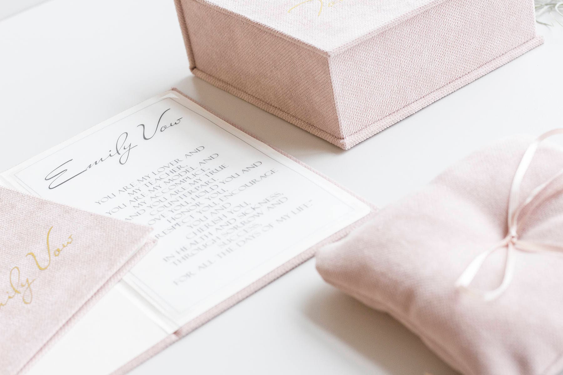Blush pink personalised wedding ring box with wedding vow | Etsy