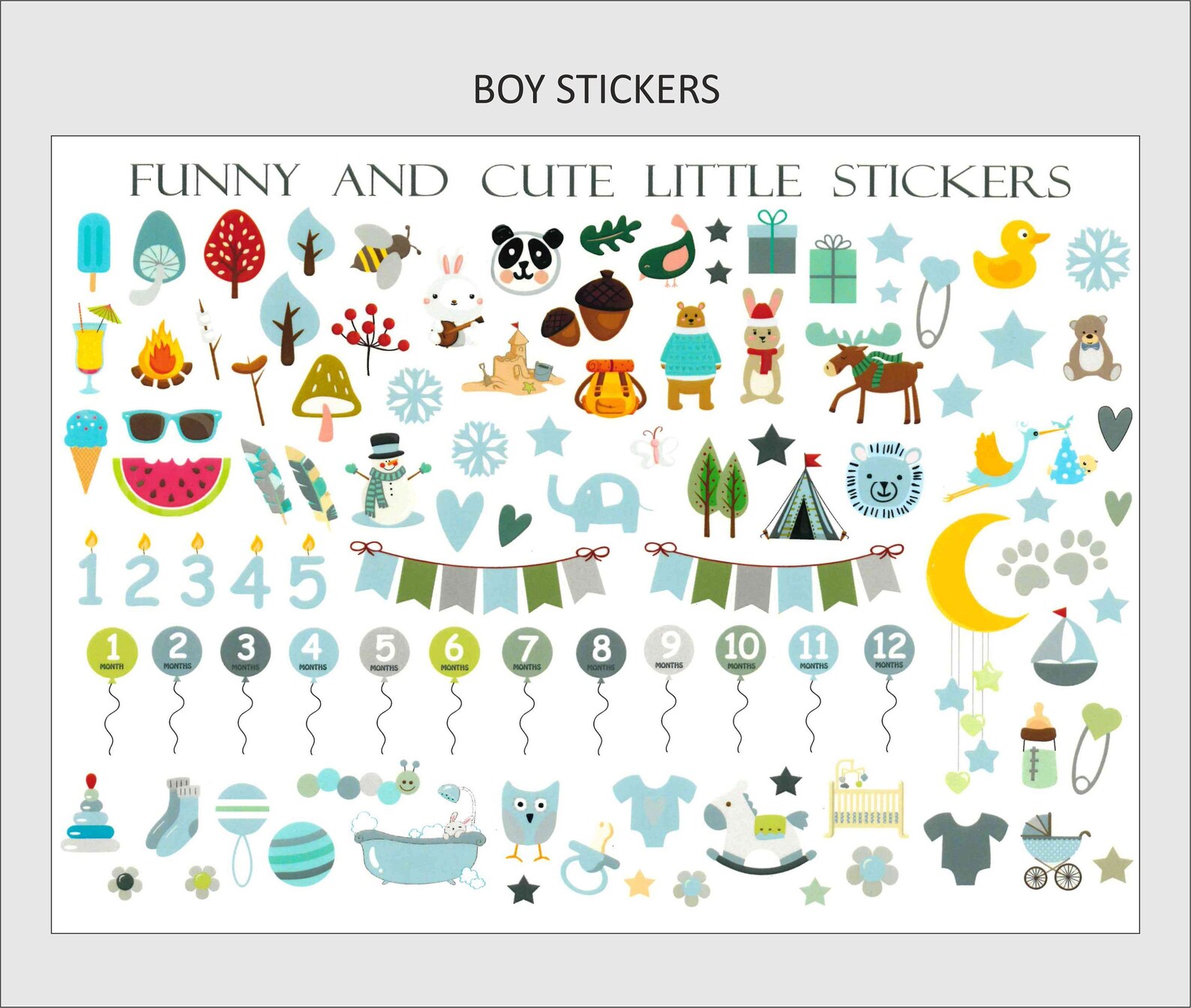 Cute Baby Stickers for First Baby Book, First Year Stickers, Baby Month ...