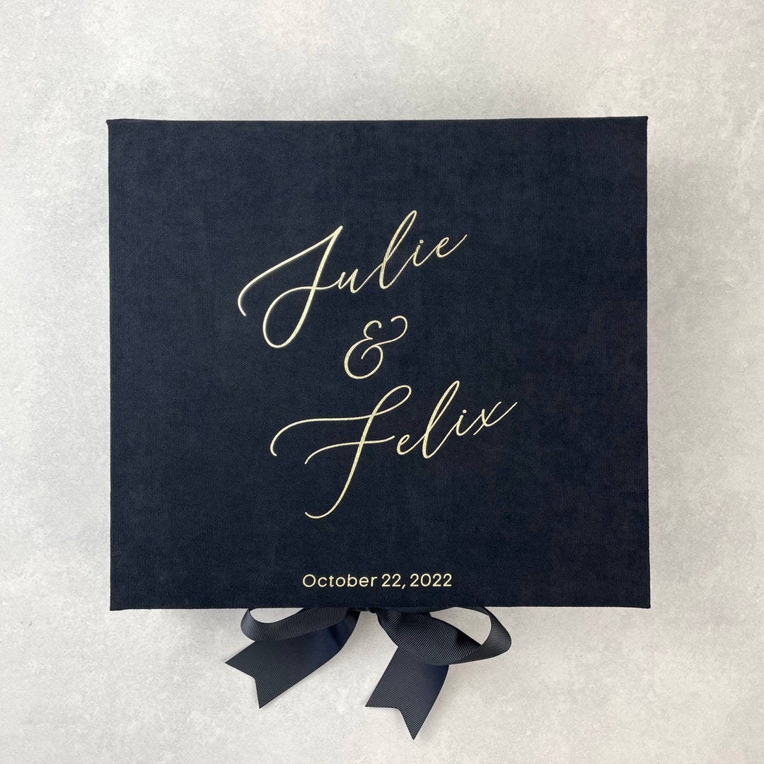 Black Memory Keepsake Box With Foil Gold, Wedding Card Box, Wedding ...