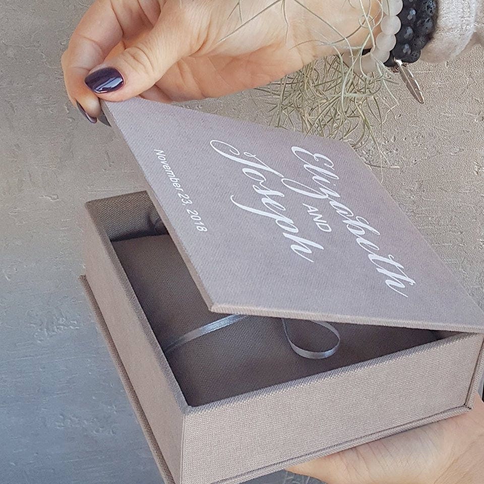 Personalized wedding ring box with vows paper cards and | Etsy