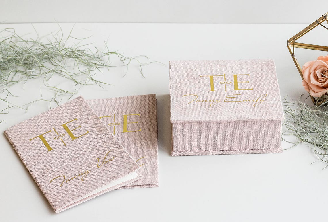 Blush pink personalised wedding ring box with wedding vow | Etsy