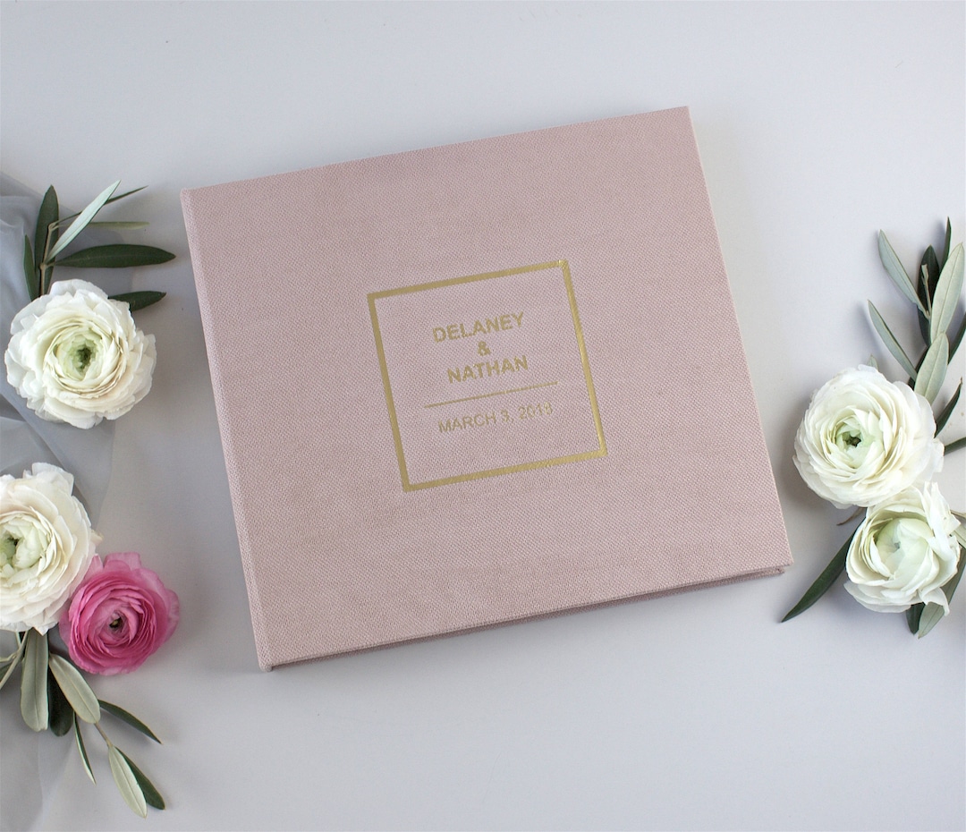 Dusty Pink Wedding Album With Matte Gold Lettering, Personalized Instax ...